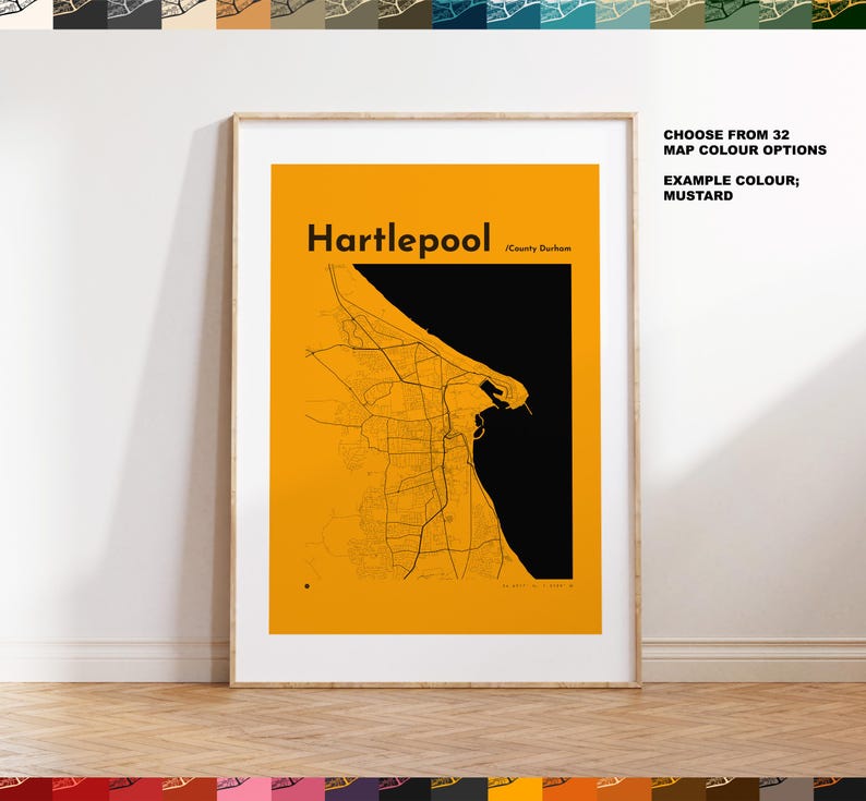 Hartlepool Map Print - Custom Options/colours Available - Prints or ...