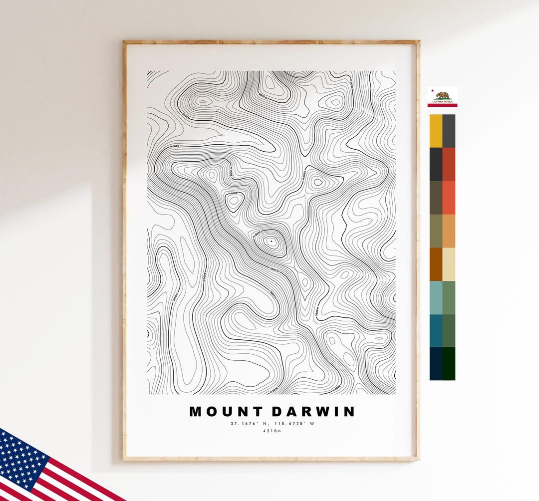 Mount Darwin Map Print (CA) - Contour Map Print - Topographic Map ...