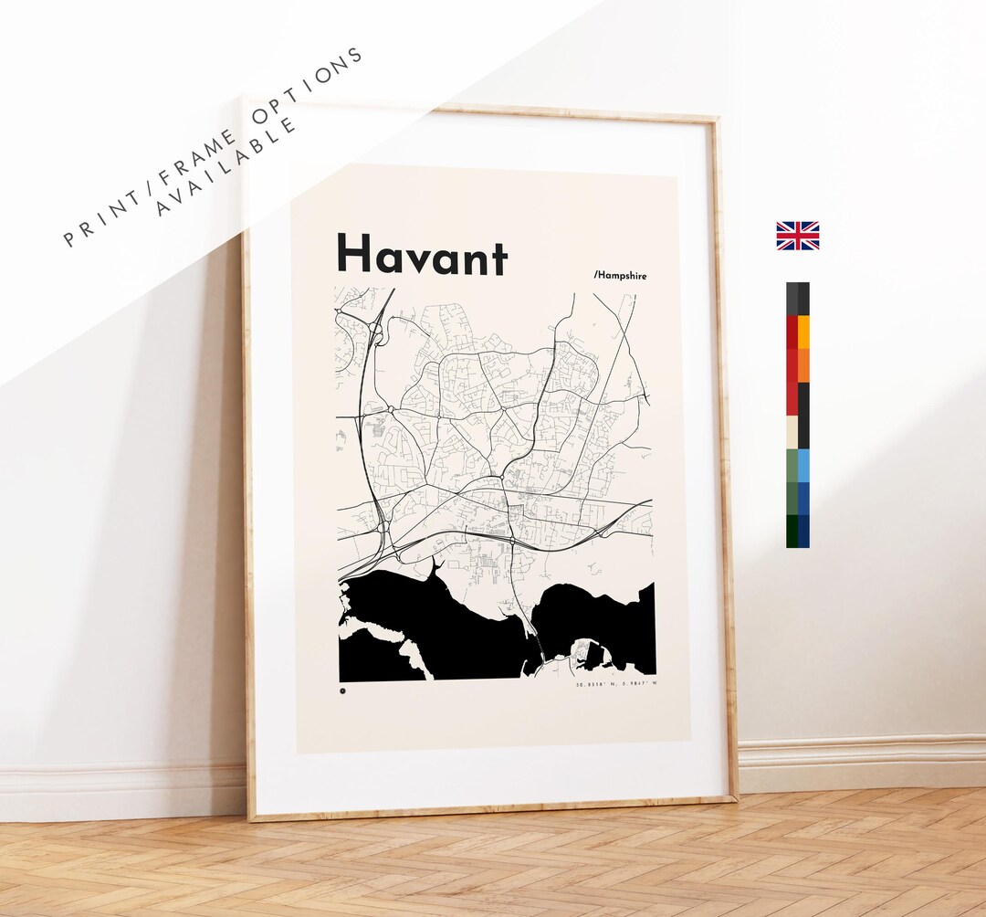Havant Map Print - Custom Options/colours Available - Prints or Framed ...