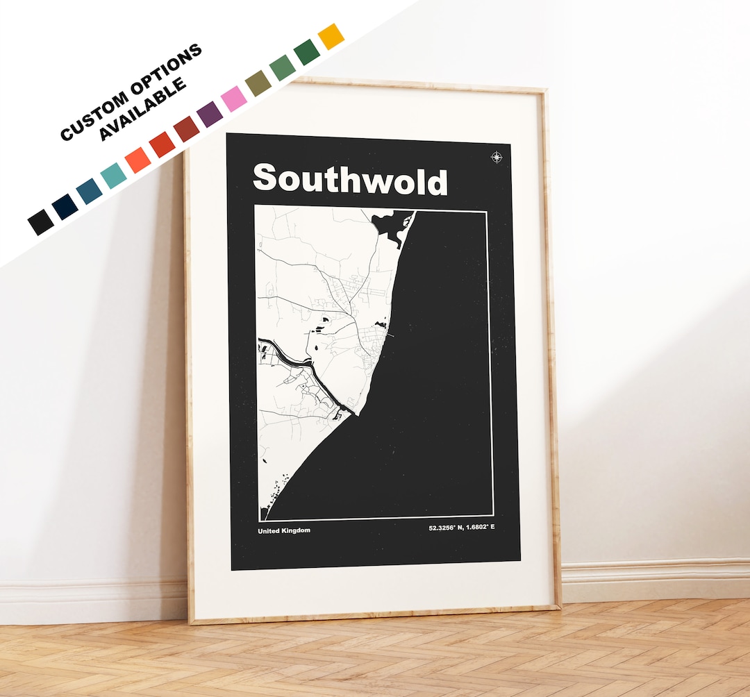 Southwold Map Print - Custom Options/colours Available - Prints or ...