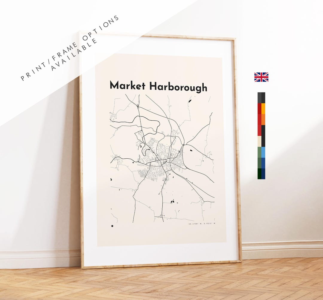 Market Harborough Map Print - Custom Options/colours Available - Prints ...