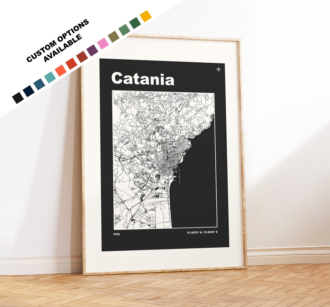 Catania Map Print - Custom Options/colours Available - Prints or Framed ...