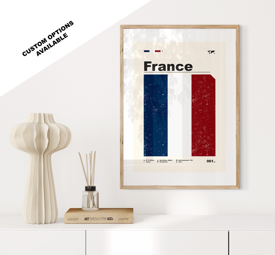 France Flag Print - Flag Poster - Mid Century Modern - Custom Options ...