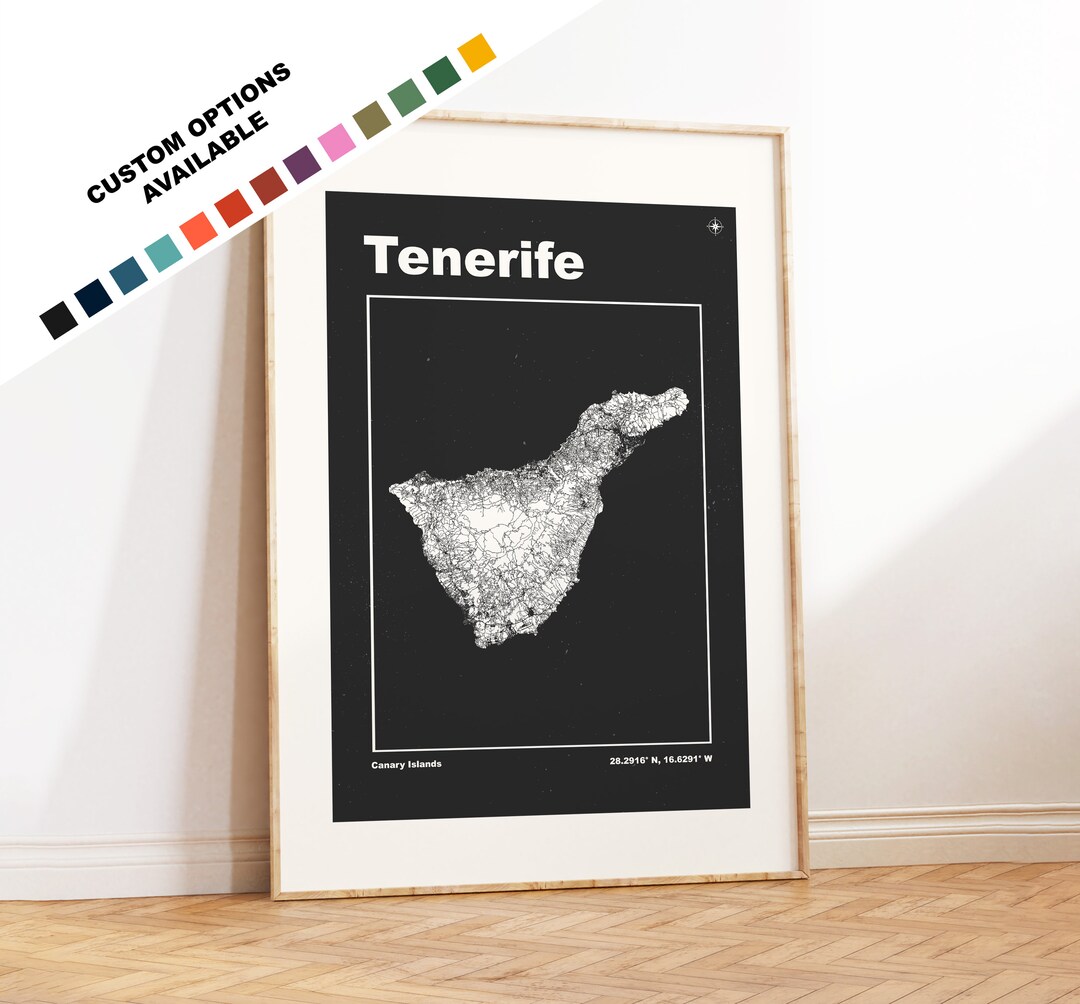 Tenerife Map Print - Custom Options/colours Available - Prints or ...