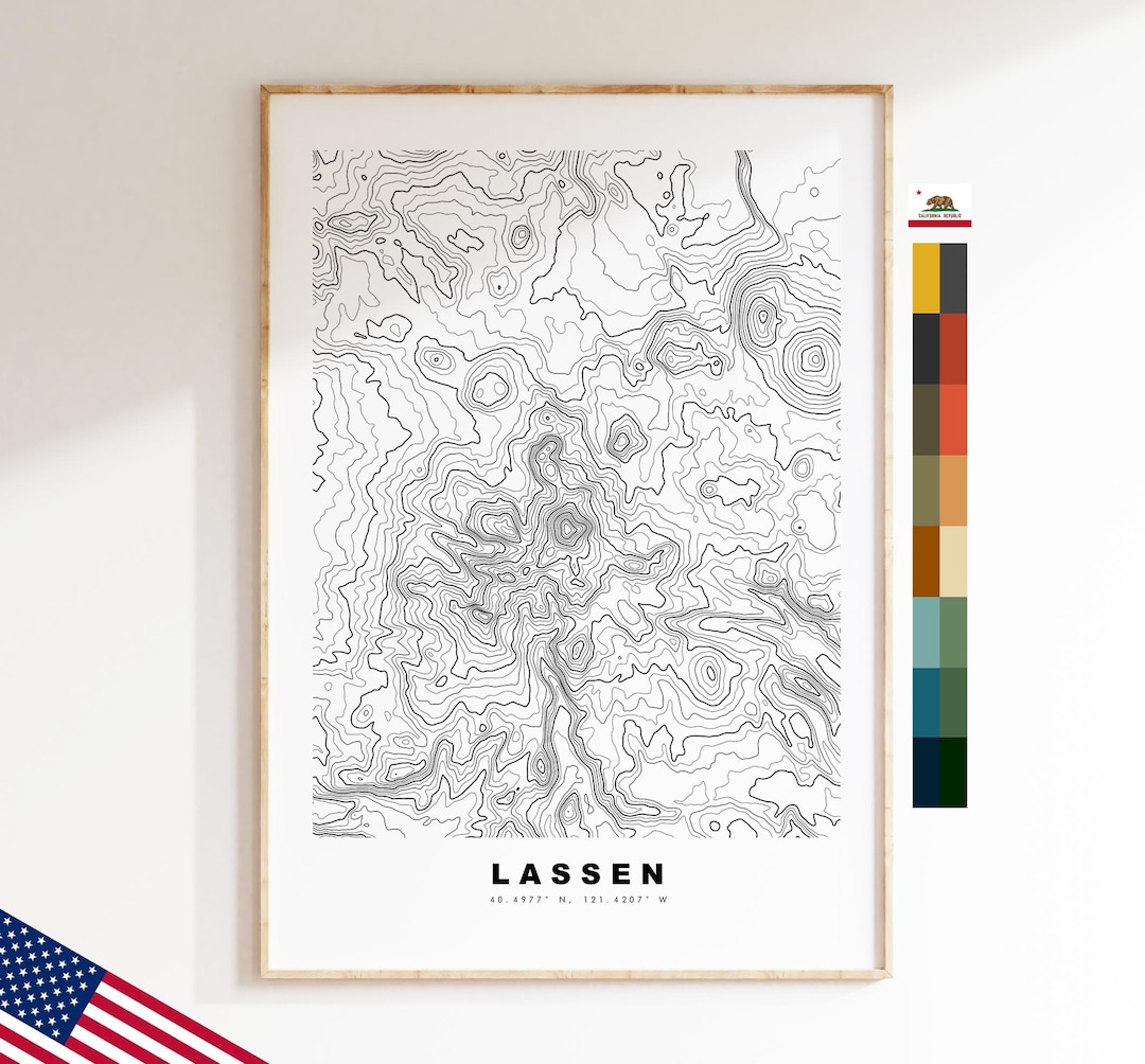 Lassen Volcanic National Park Map Print - Contour Map Print ...