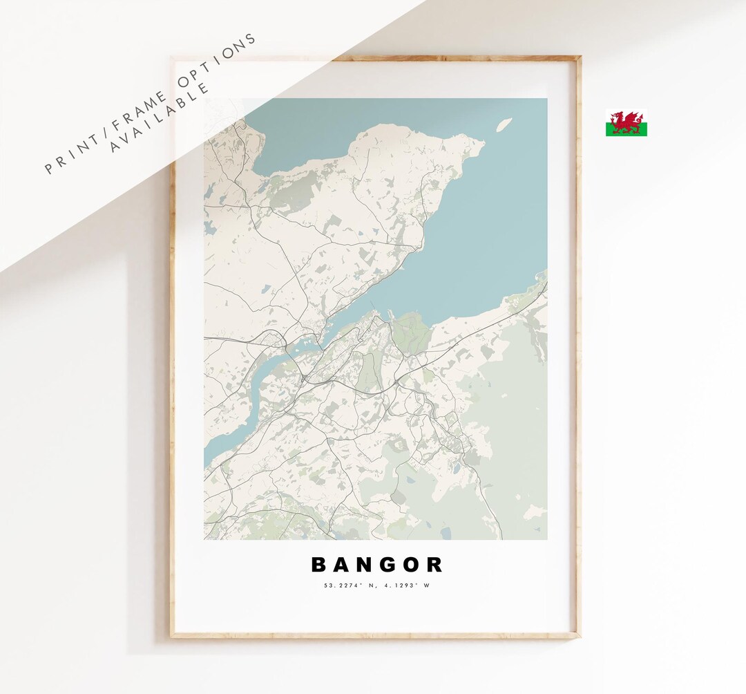 Bangor Map Print - Contemporary Style City Map - Bangor Print - Wales ...