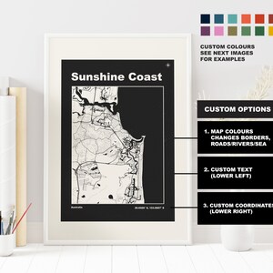 Sunshine Coast Map Print - Custom Options/colours Available - Prints or ...