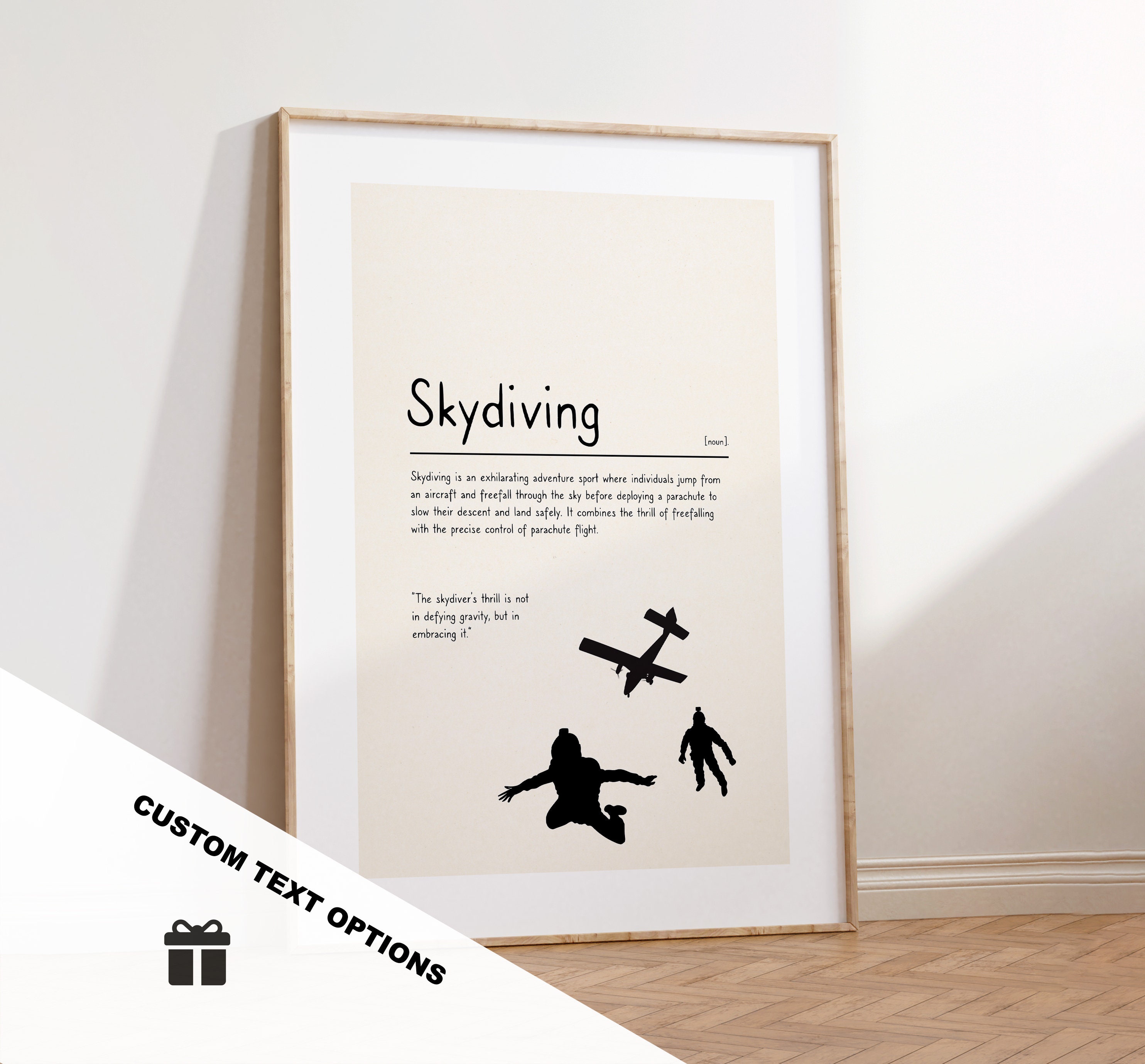 Skydiving Definition Print - Custom Text/quote Options - Customised ...
