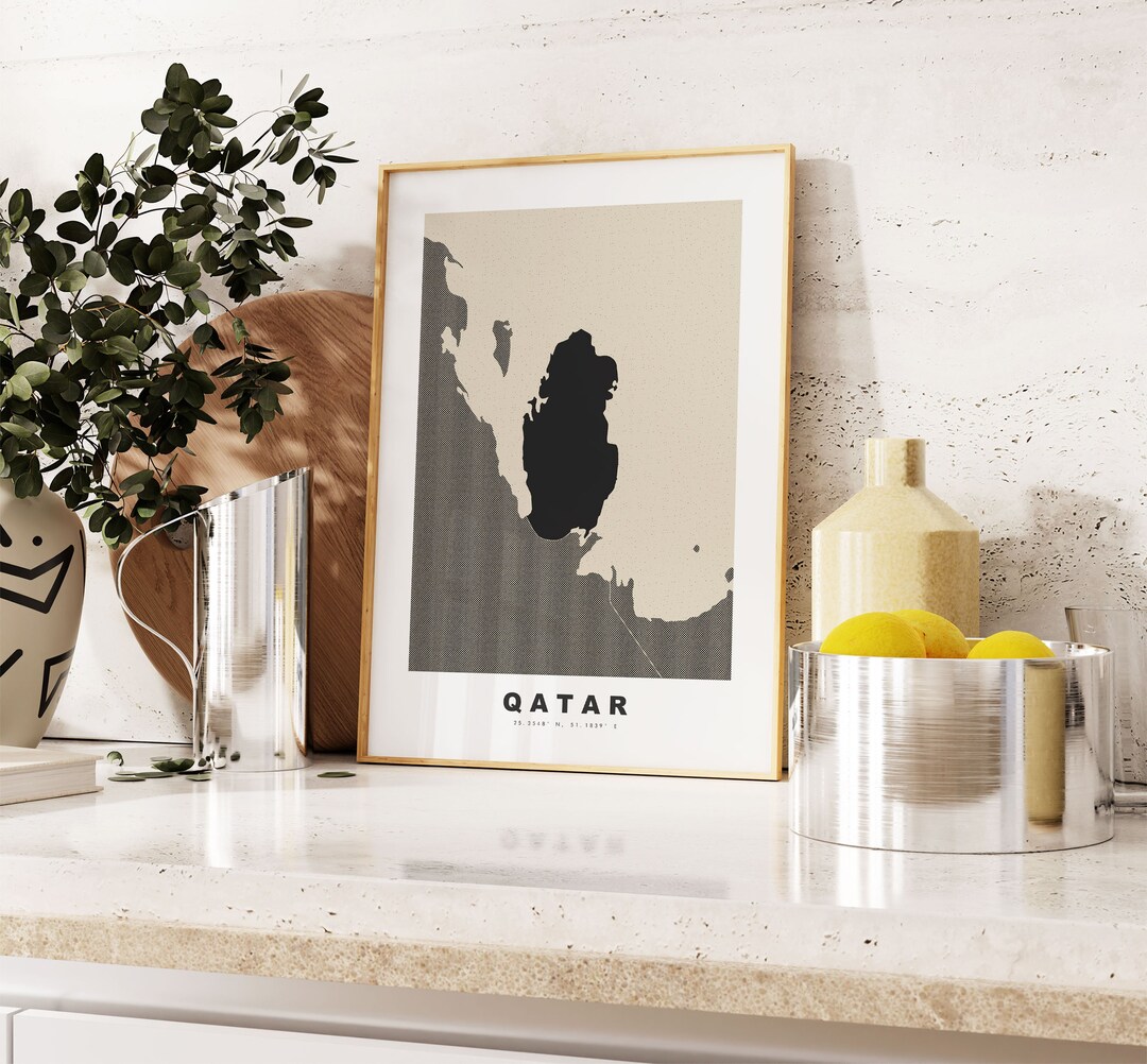 Qatar Print - Custom Map Print - Personalised Text Gift Options ...