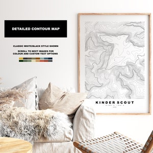 Kinder Scout Print - Contour Map - Kinder Scout Map - Topographic Map ...