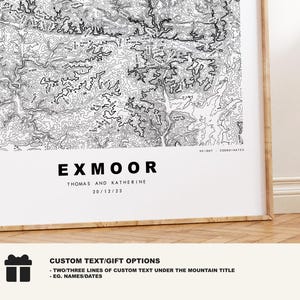 Exmoor Print - Contour Map - Exmoor Map - Devon - UK County Tops and ...
