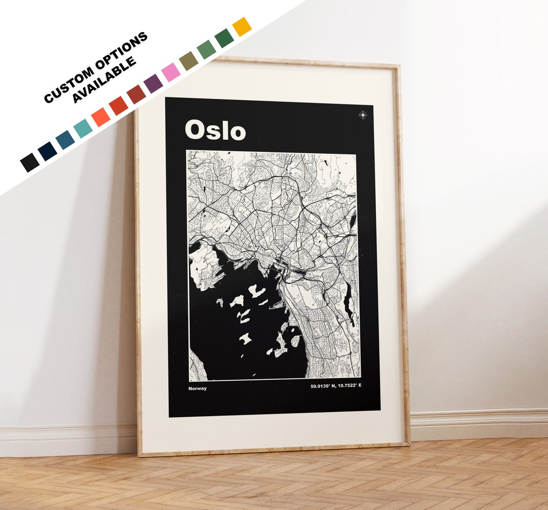 Oslo Map Print - Print, Framed or on Canvas - Oslo Poster - Oslo Norway ...