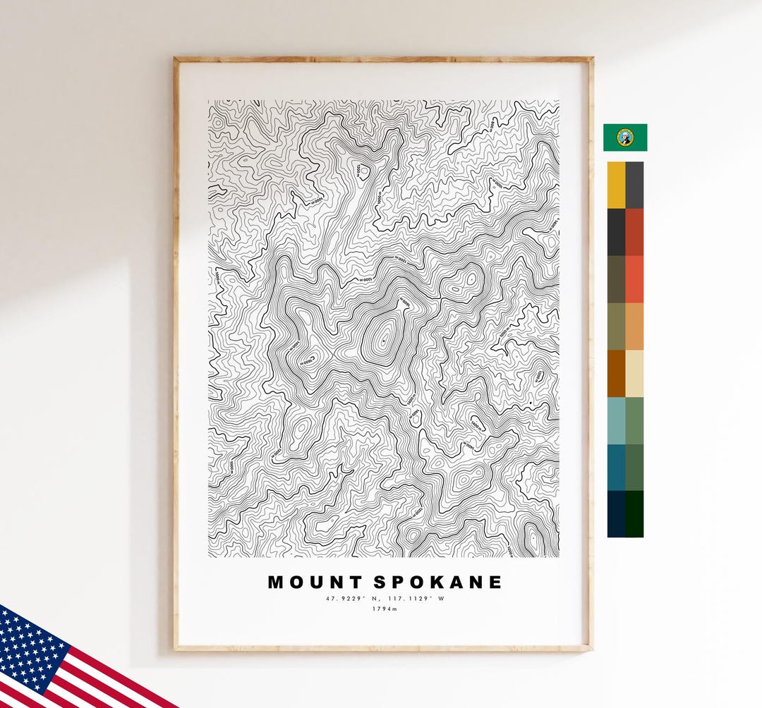 Mount Spokane Map Print - Contour Map Print - Topographic Map - Poster ...
