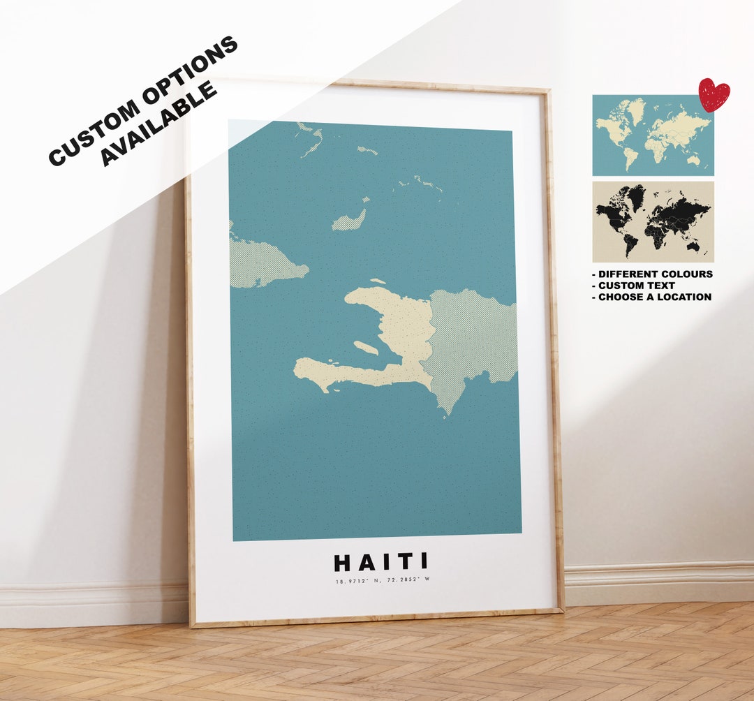 Haiti Map Print - Personalised Map Gift - Framed or Canvas Options ...