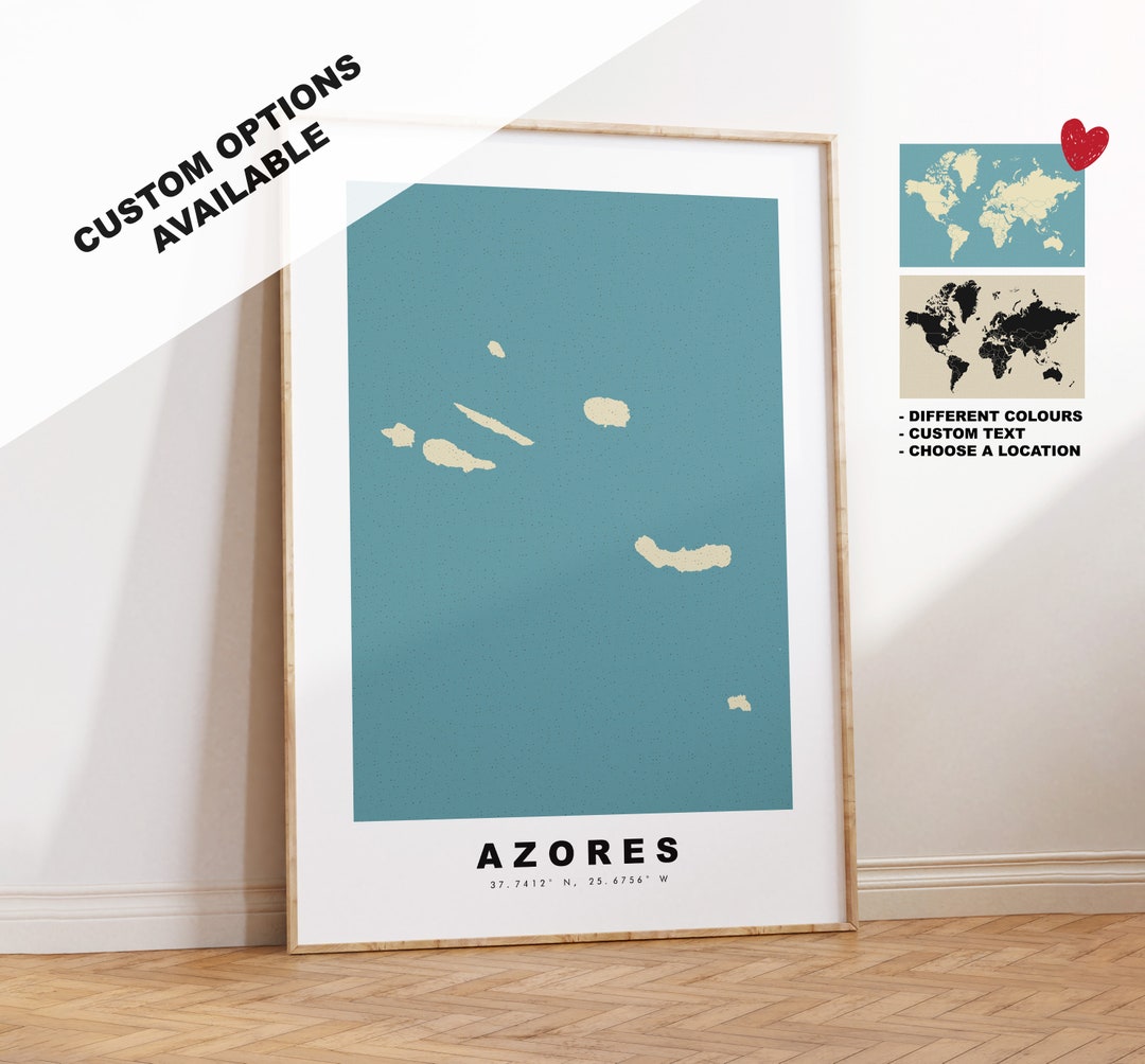 Azores Map Print - Personalised Map Gift - Framed or Canvas Options ...