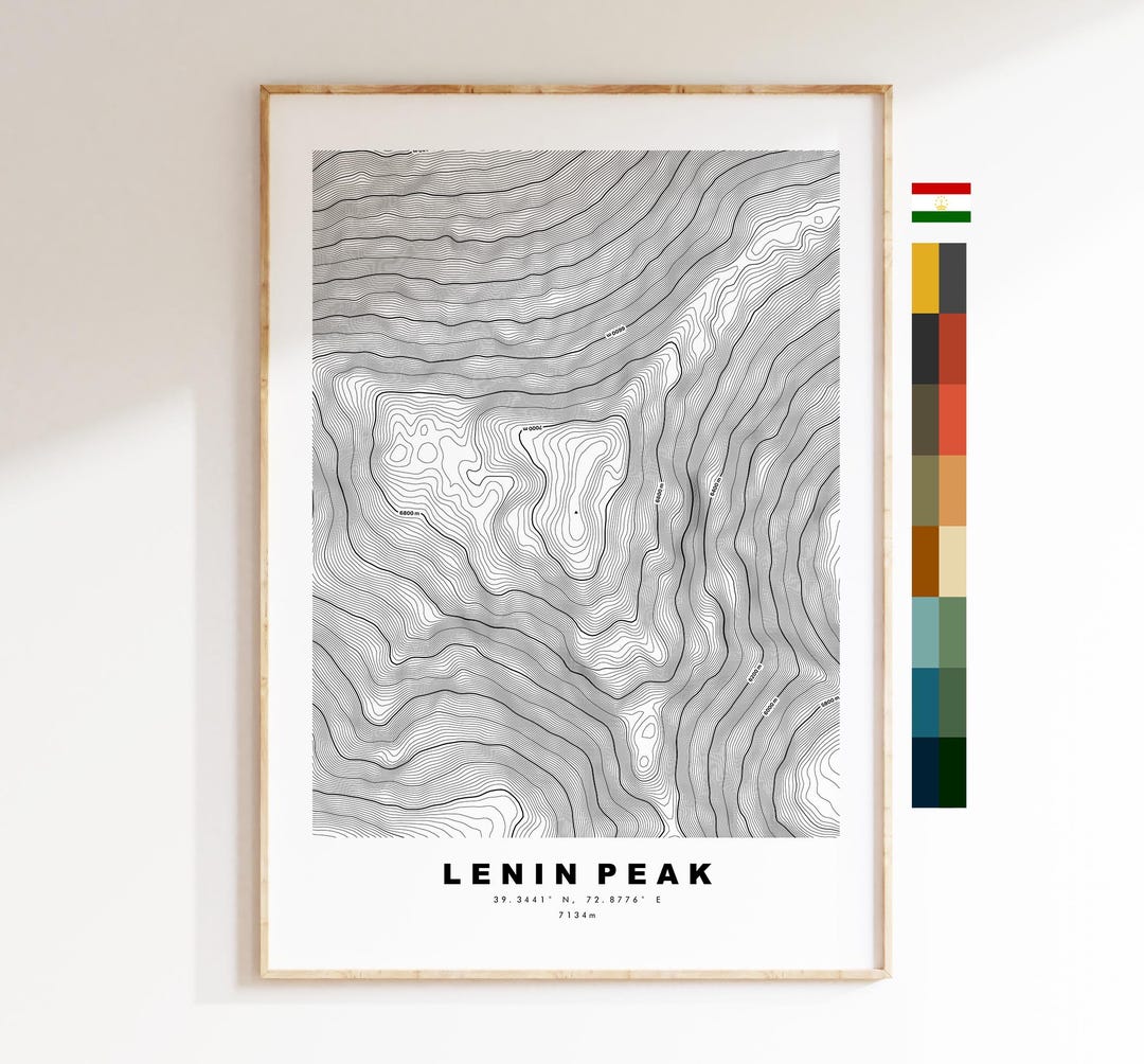 Lenin Peak Map Print - Contour Map Print - Topographic Map - Poster ...