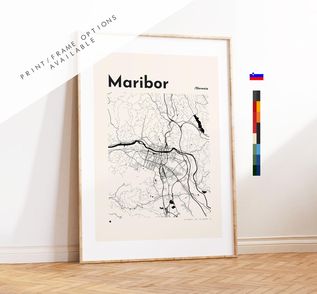 Maribor Map Print - Custom Options/colours Available - Prints or Framed ...