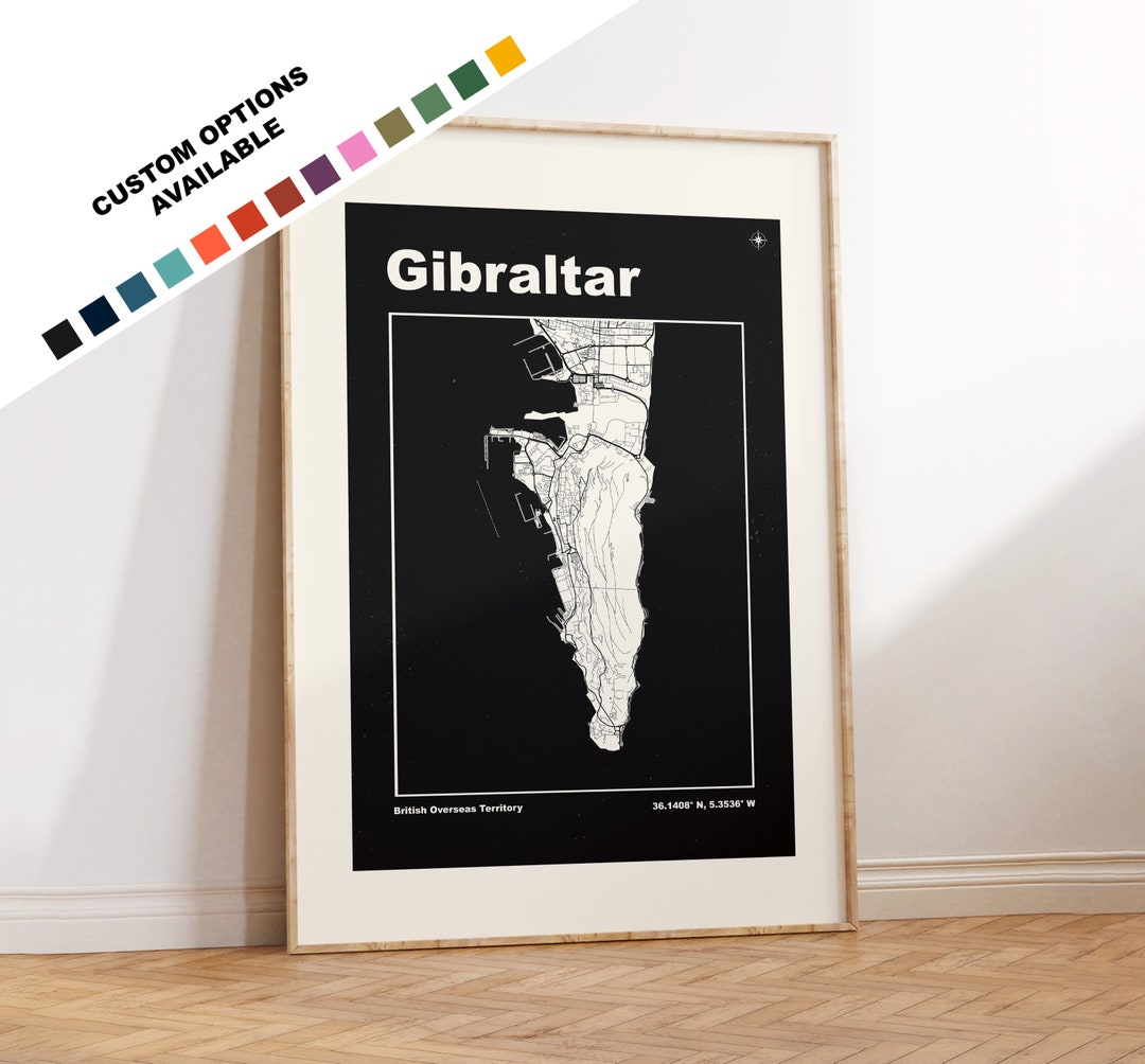 Gibraltar Map Print - Print, Framed or on Canvas - Gibraltar Poster ...