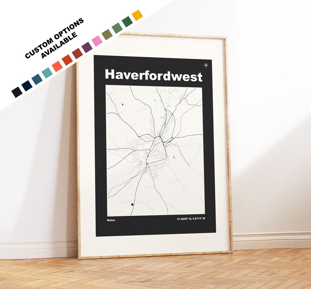 Haverfordwest Map Print Custom Options/colours Available - Etsy
