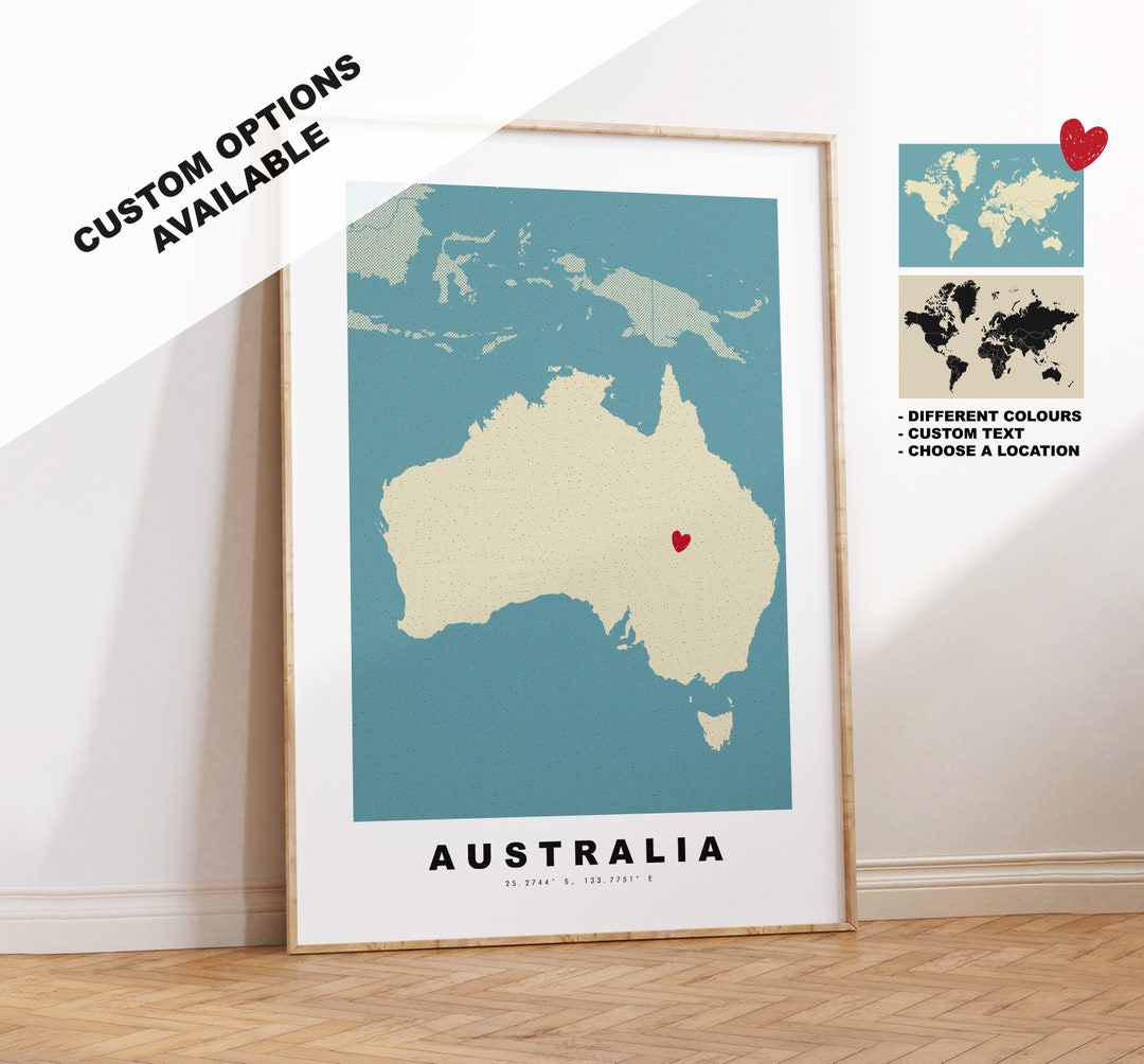 Australia Map Print - Personalised Map Gift - Framed or Canvas Options ...