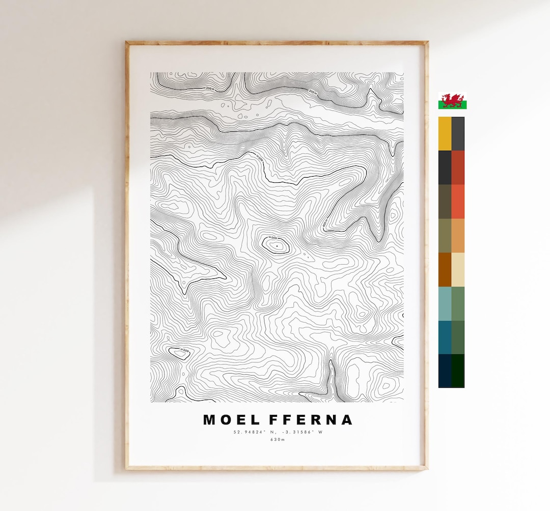 Moel Fferna Print - Contour Map - Berwyn Range - Wales - Topographic ...