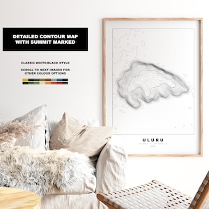 Uluru Print - Contour Map - Australia - Topographic Map - Print ...