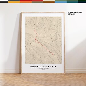 Snow Lake Trail Map Print - Trail and Contour Map - Topography ...