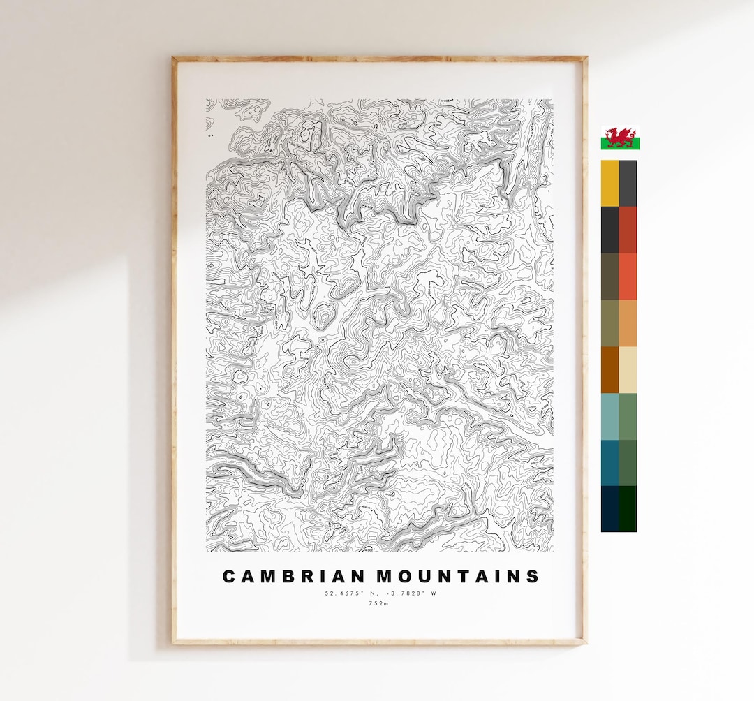 Cambrian Mountains Map Print - Contour Map - Topographic Map - Print ...