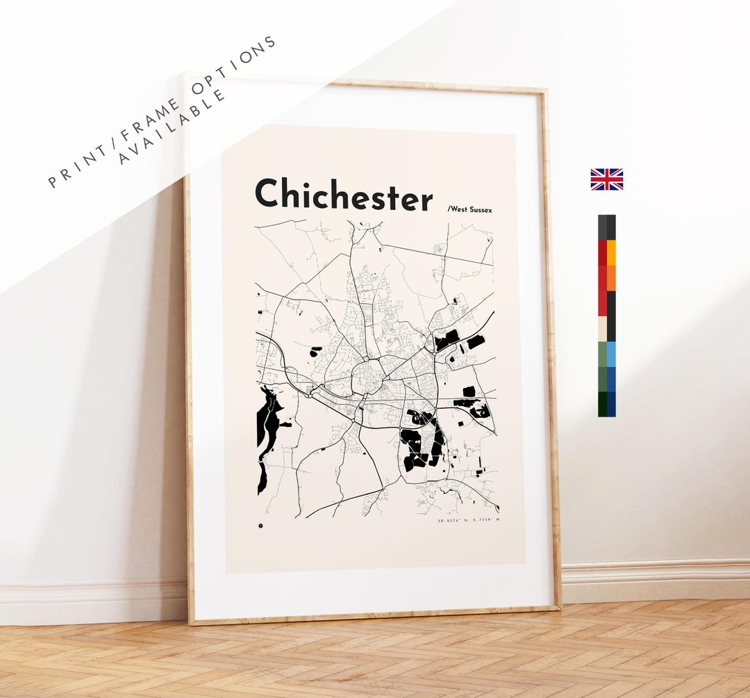 Chichester Map Print - Custom Options/colours Available - Prints or ...