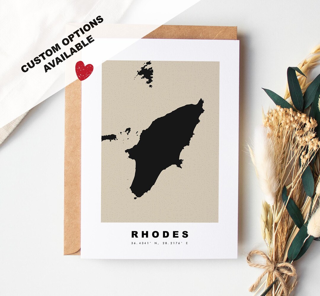 Rhodes Custom Greeting Card - Kraft Envelope Included - Custom Text ...