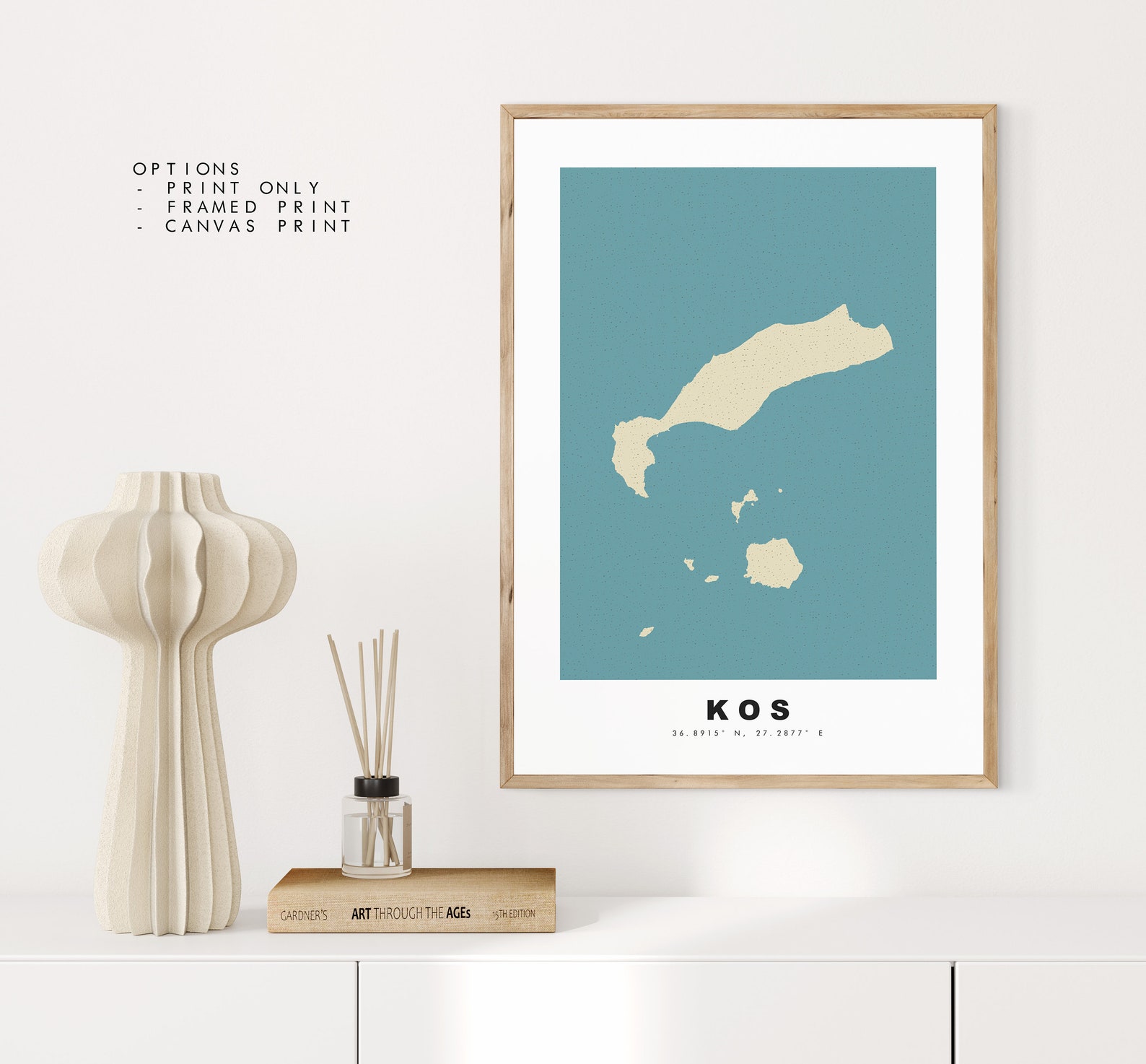 Kos Map Print - Personalised Map Gift - Framed or Canvas Options ...
