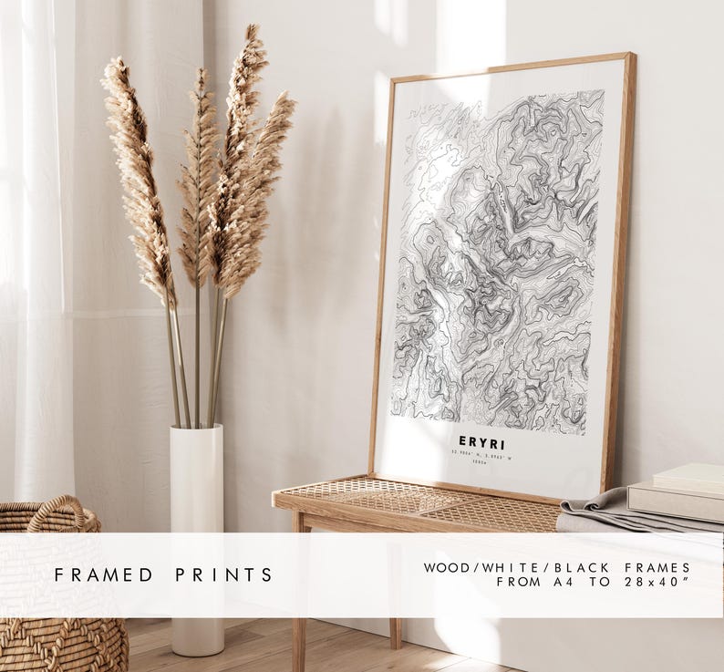 Eryri Print - Contour Map - Eryri Map - Topographic Map - Print ...