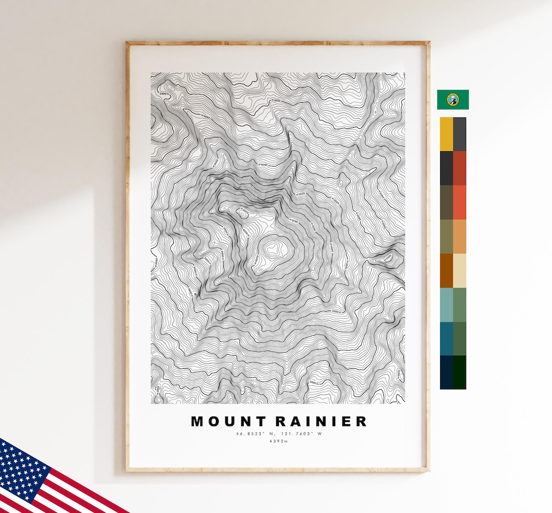 Mount Rainier Map Print - Contour Map Print - Topographic Map - Poster ...