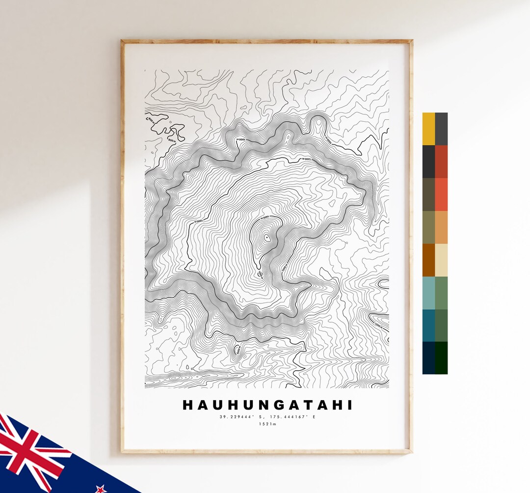 Hauhungatahi Print - Contour Map - Topographic Map - Print - Poster ...