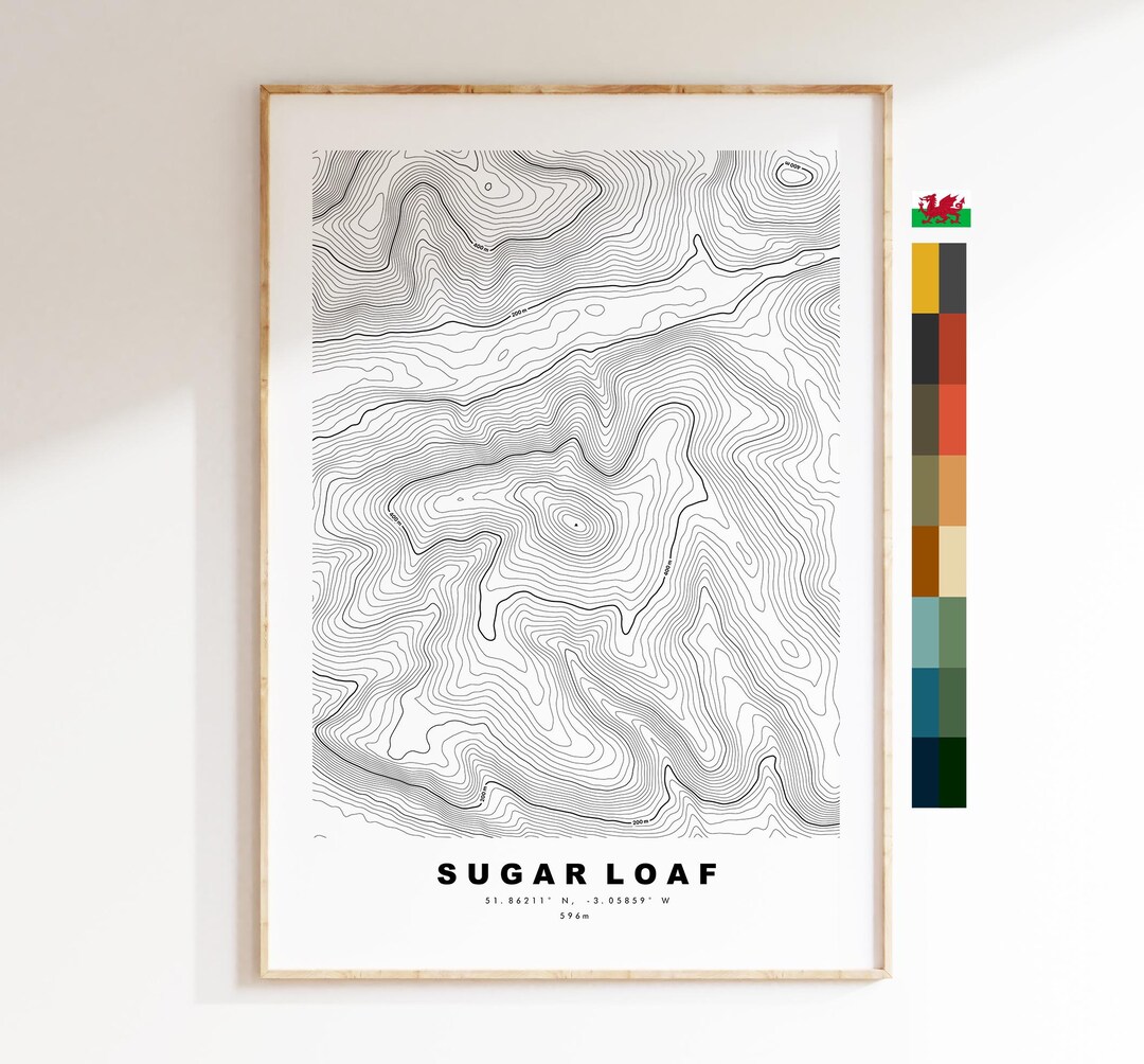Sugar Loaf Print - Contour Map - Monmouthshire - Wales - Topographic ...