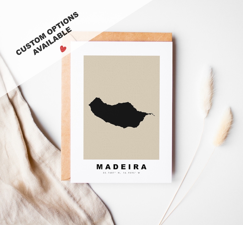 Madeira Custom Greeting Card - Kraft Envelope Included - Custom Text ...