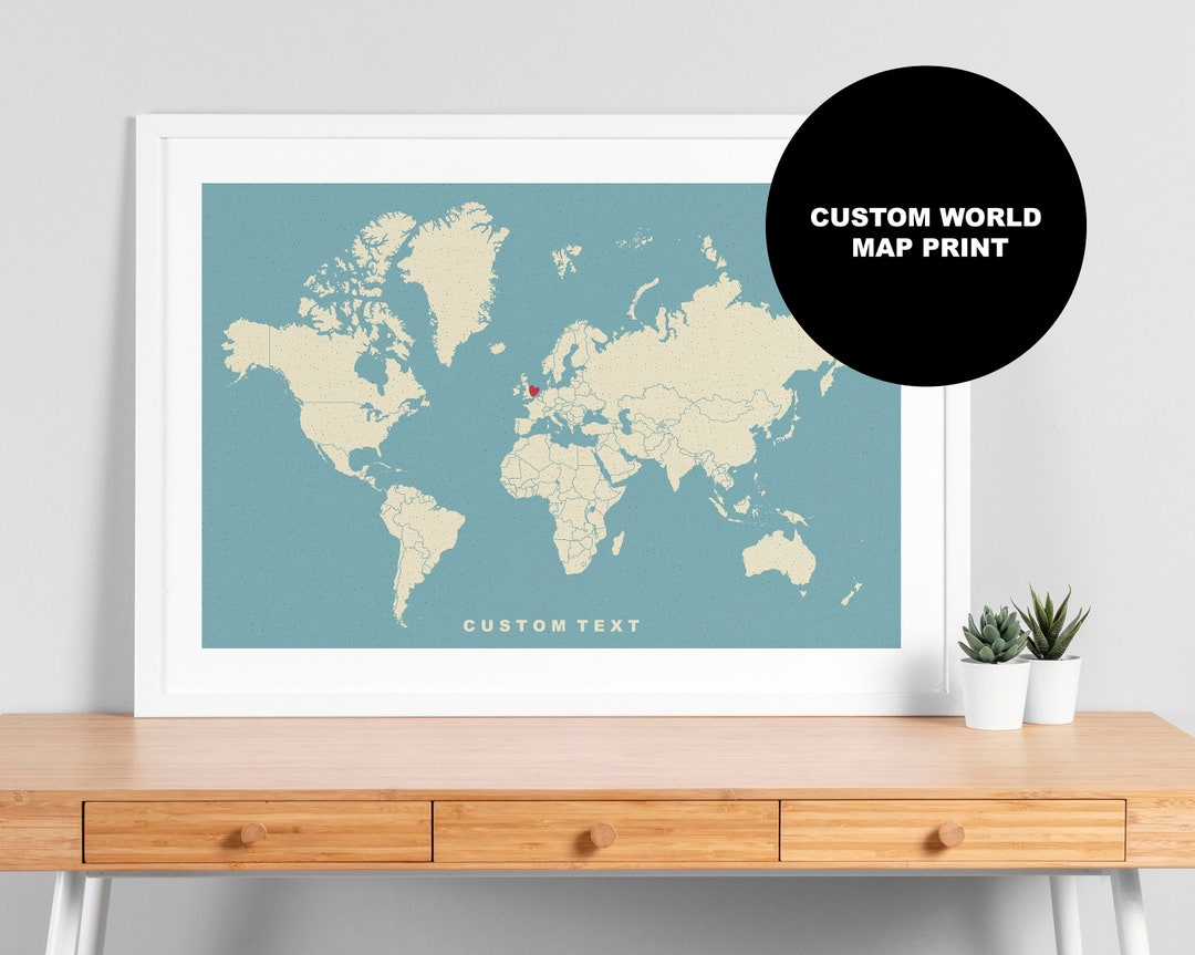 Custom World Map Print - Personalised Map Gift - Vintage Style ...