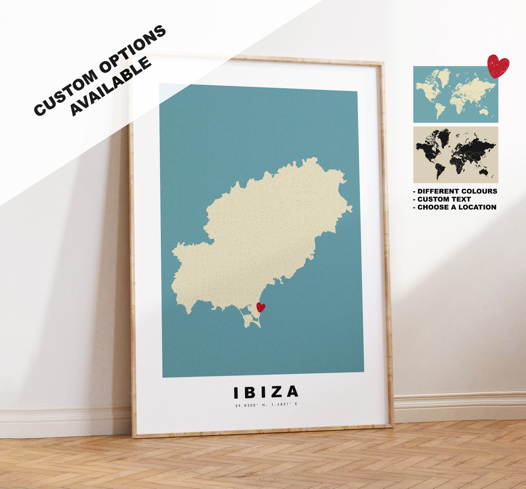 Ibiza Map Print - Personalised Map Gift - Framed or Canvas Options ...