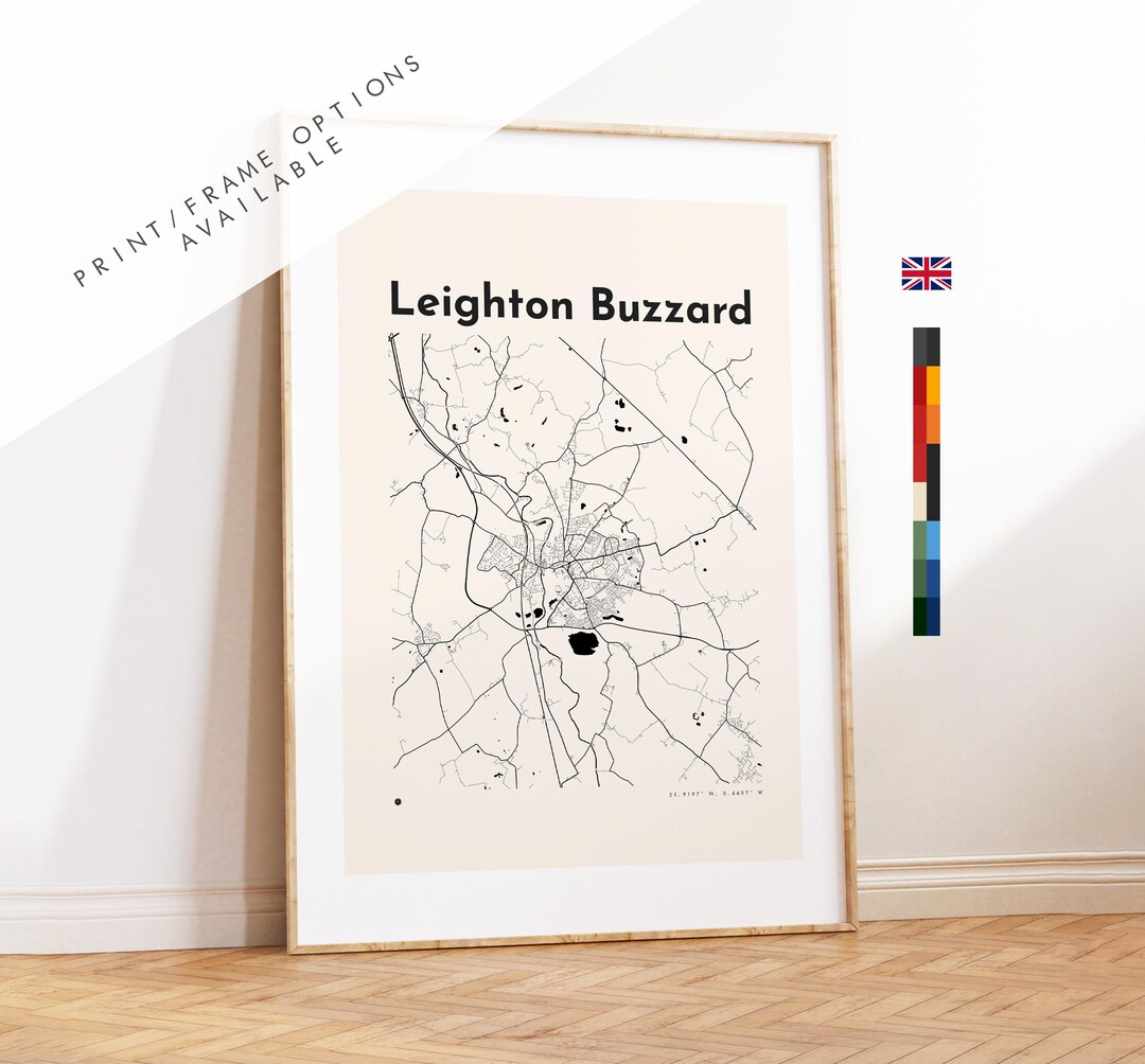 Leighton Buzzard Map Print - Custom Options/colours Available - Prints ...
