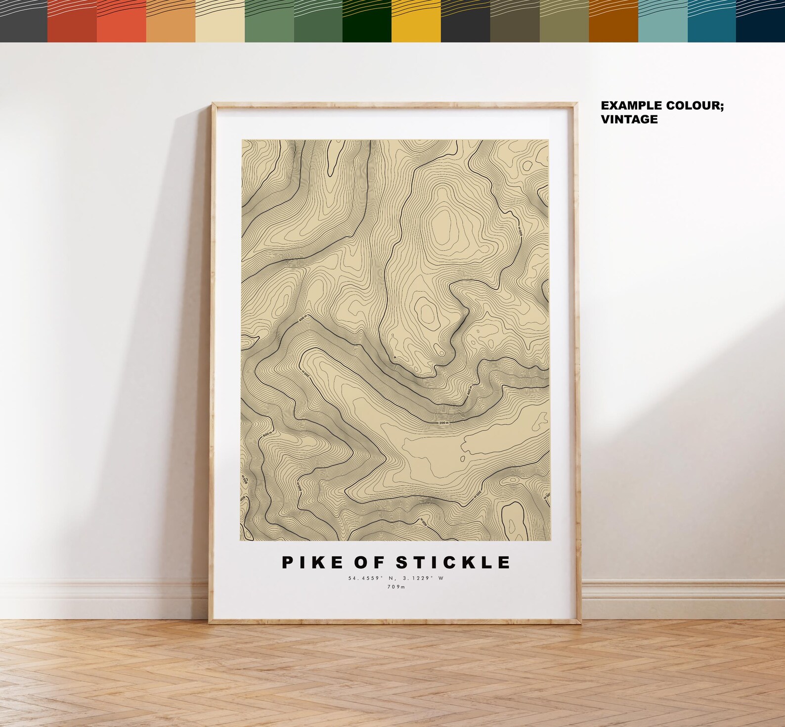 Pike of Stickle Print - Contour Map - Langdale Pikes Map - Lake ...