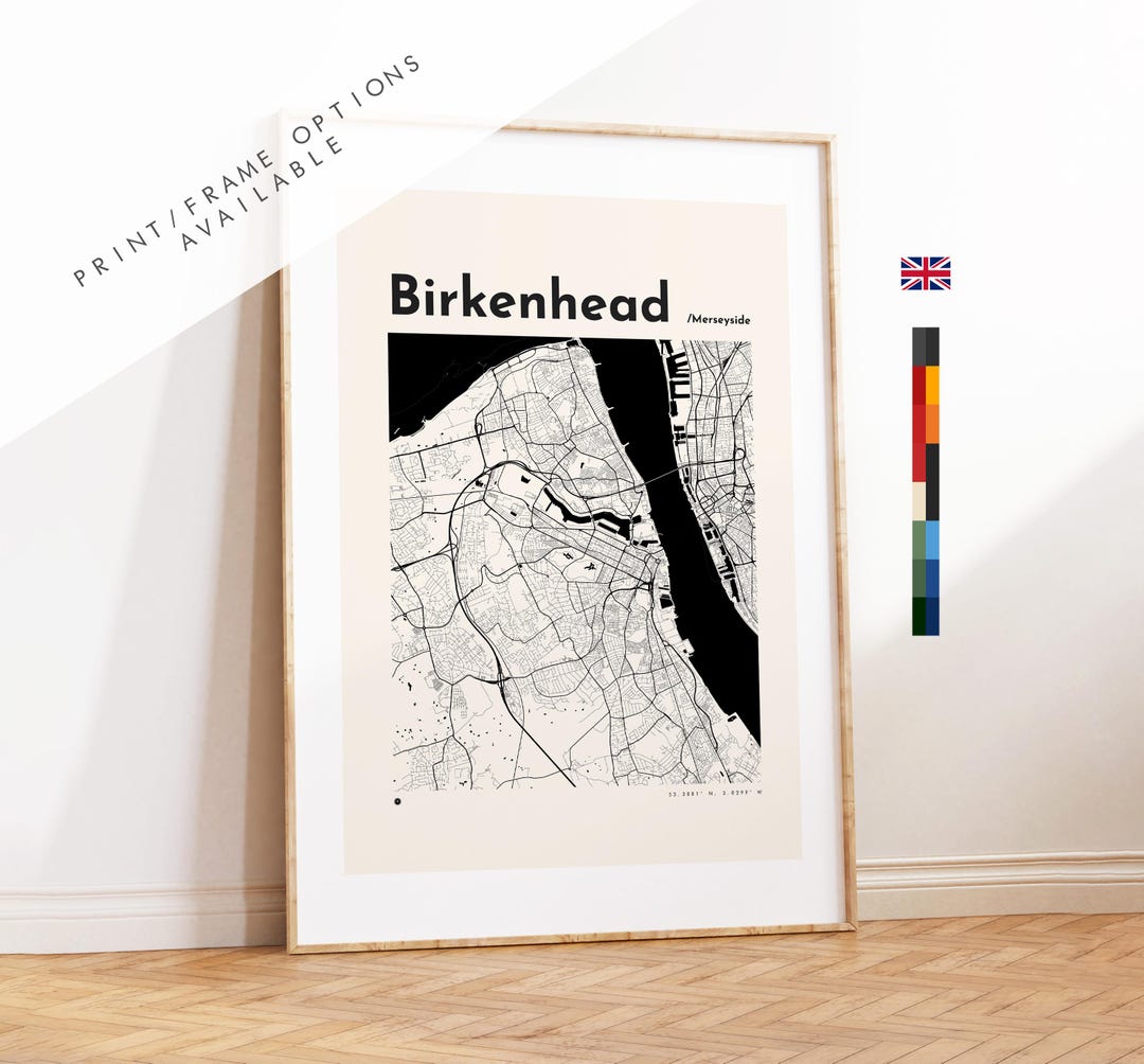 Birkenhead Map Print - Custom Options/colours Available - Prints or ...