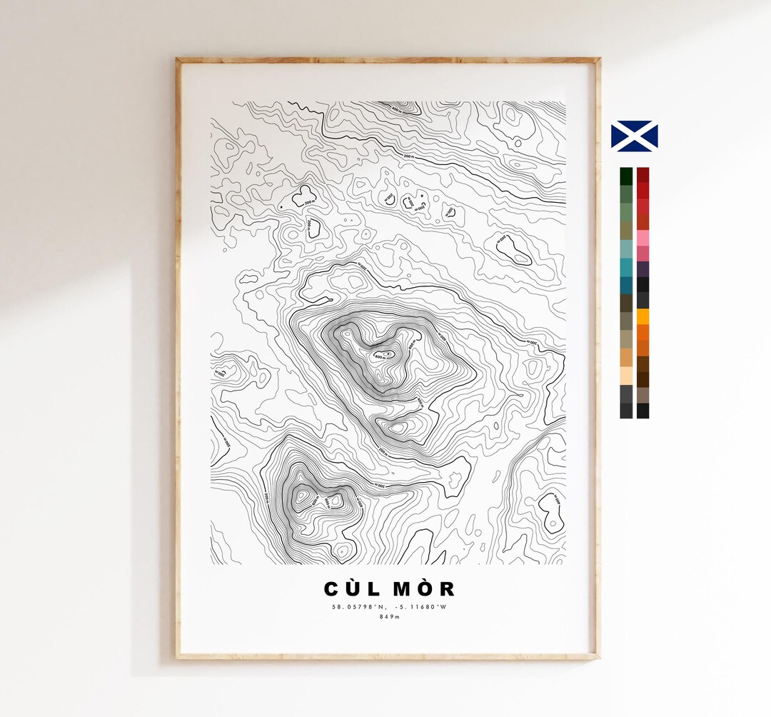 Cùl Mòr Print - Contour Map - Cul Mor Poster - Scotland - Topographic ...