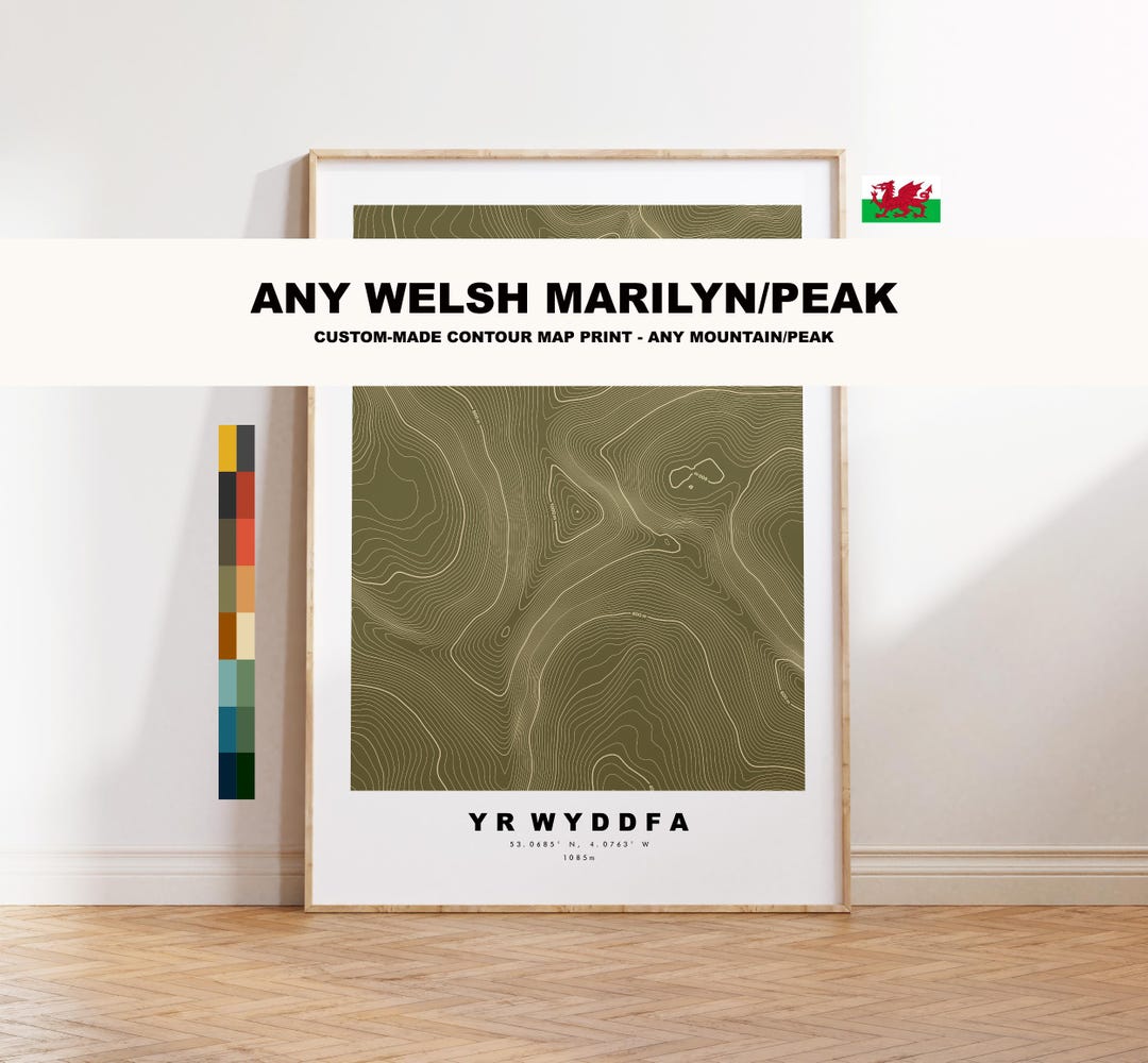 Marilyn Print - Any Welsh Marilyn Map Print - Contour Map Print - Wales ...