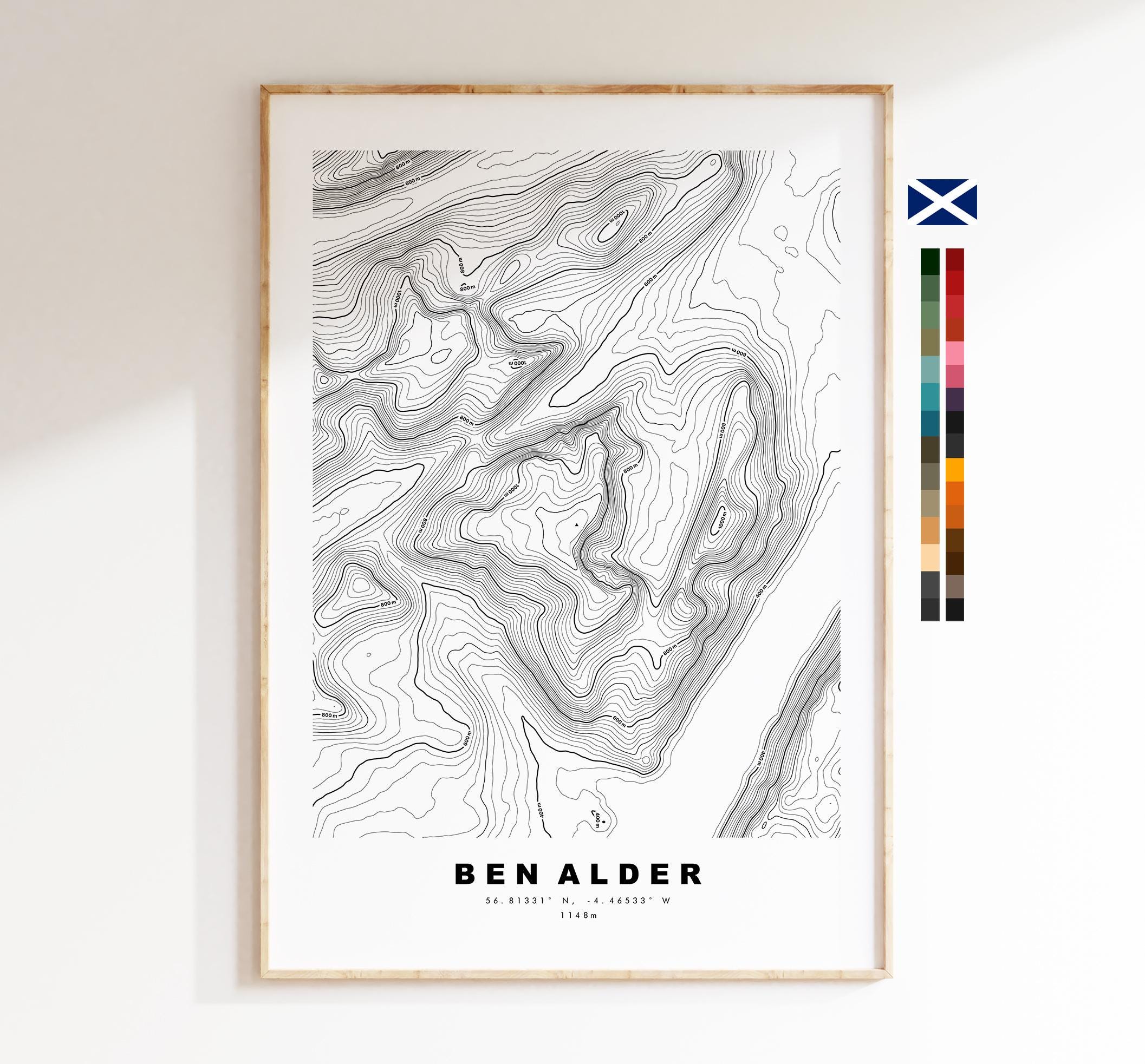 Ben Alder Print - Contour Map - Ben Alder Poster - Scotland ...