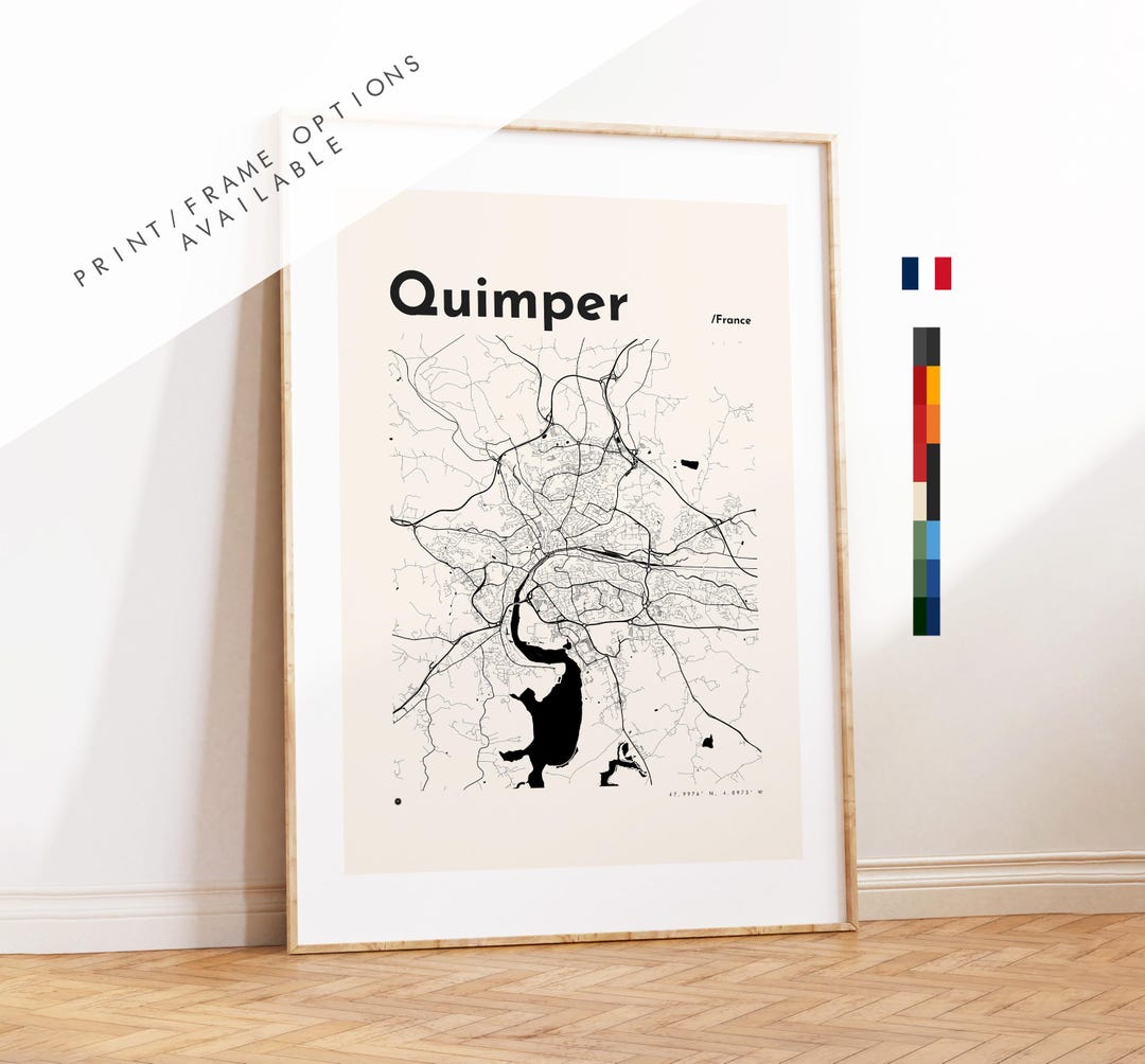 Quimper Map Print - Custom Options/colours Available - Prints or Framed ...