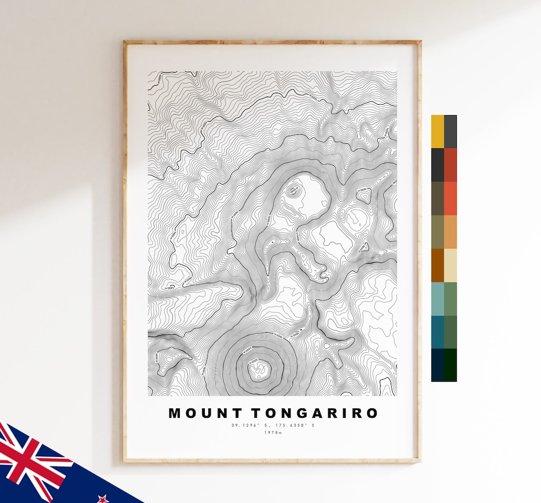 Mount Tongariro Print - Contour Map - Topographic Map - Print - Poster ...