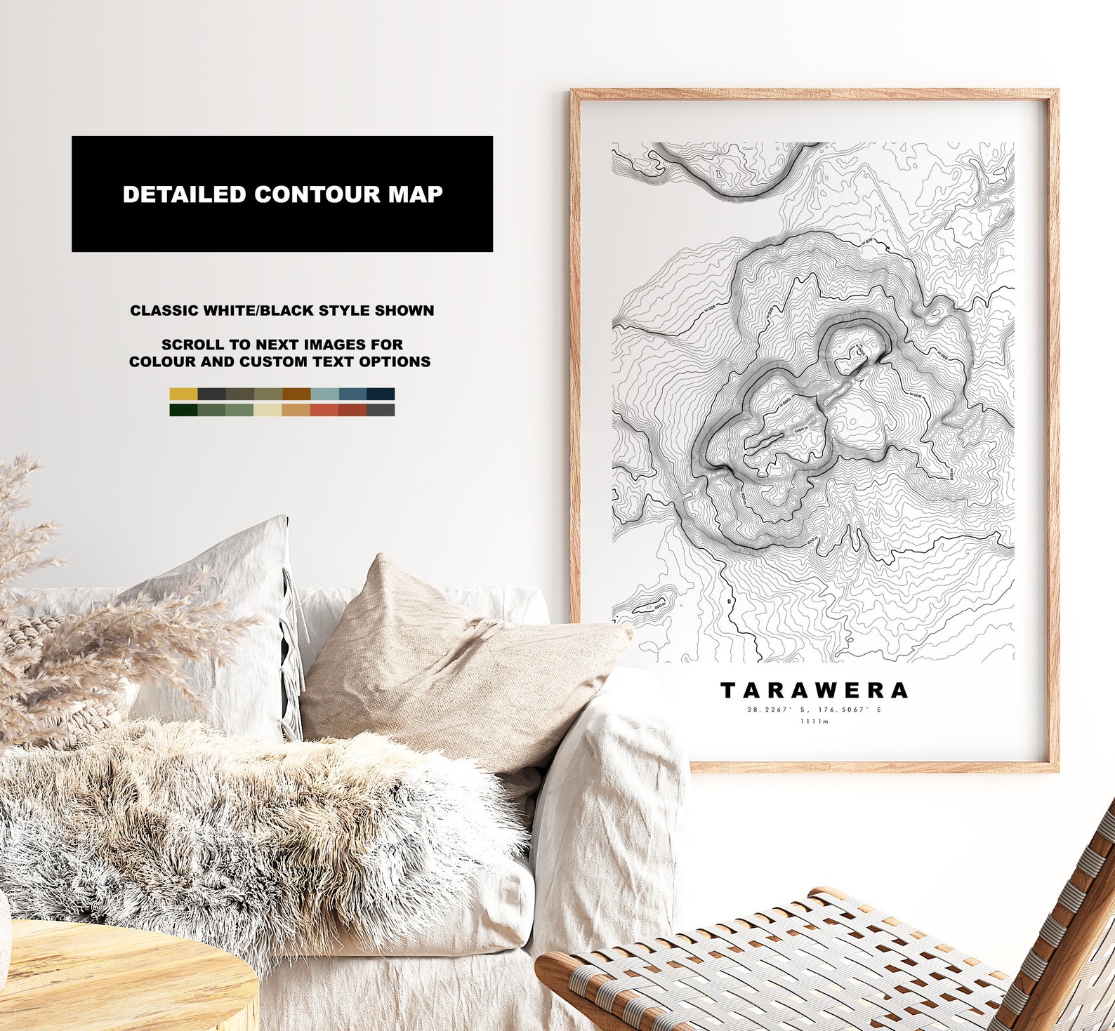 Tarawera Print - Contour Map - Topographic Map - Print - Poster - Wall ...