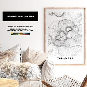 Tarawera Print - Contour Map - Topographic Map - Print - Poster - Wall ...