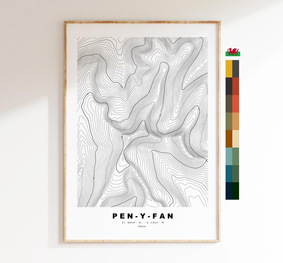 Pen-y-fan Print - Contour Map - Pen-y-fan Brecon Beacons - Wales ...