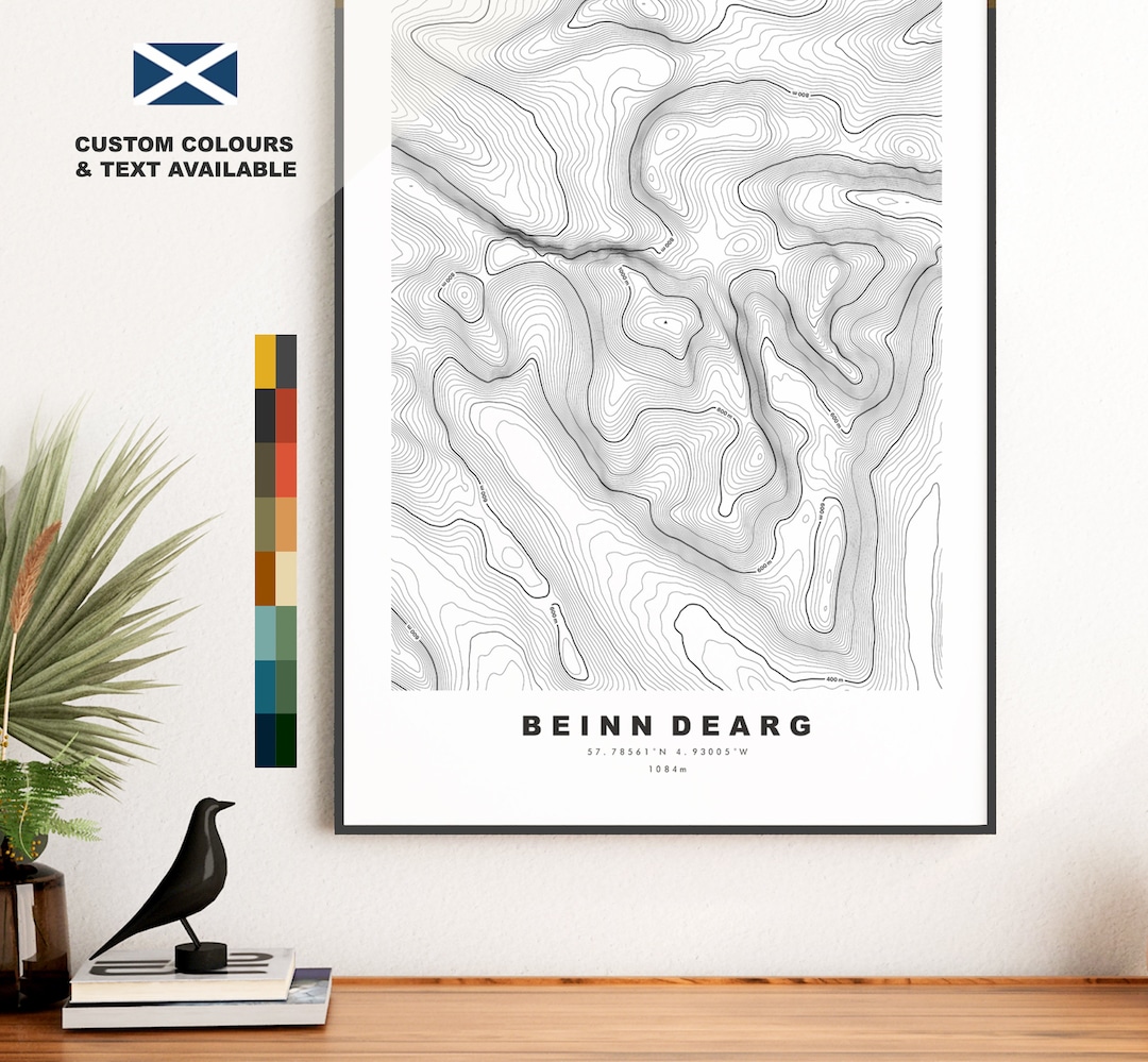 Beinn Dearg Print (ullapool) - Contour Map - Beinn Dearg Poster ...